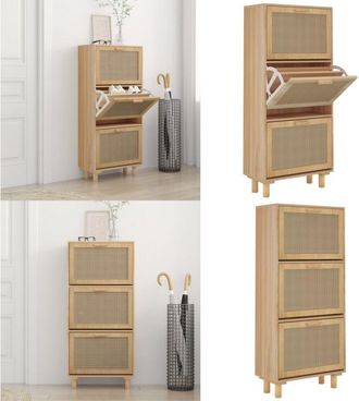 vidaXL Vidaxl - Schuhschrank Braun 52x25x115 cm Holzwerkstoff & Rattan Natur - Schuhschrank - Holzschrank - Garderobe - Schrank - Einbauschrank - Home &