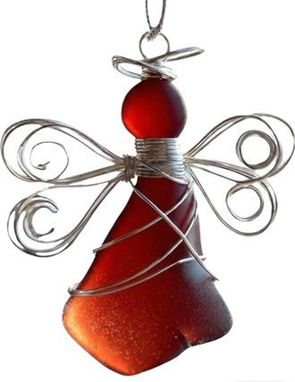 Generic Handgefertigter Engel aus Treibglas, bunter Glasengel mit silbernen Drahtfl&uuml;geln, einzigartige Stranddekoration zum Aufh&auml;ngen mit Seil, Weihnachten un