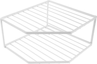 Pretyzoom Kabinen-eckregal Wei&szlig; Doppellagiger Drahtkorb f&uuml;r K&uuml;chenorganisation Topf Pfannenhalter Geschirr Gew&uuml;rzregal Platzsparendes K&uuml;chenregal f&uuml;r Schr&auml;nke u