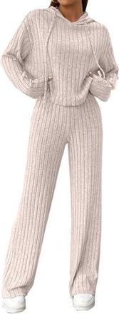 Generico MJGkhiy Ensemble de Surv&ecirc;tement Femme Ensemble de Maille &Eacute;l&eacute;gant en Deux Pi&egrave;ces Tricot&eacute; Pull et Pantalon &agrave; Jambe Large Ensembles en Laine Hiver Doux E