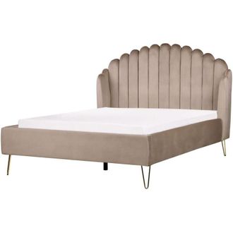 Beliani Bett mit Lattenrost Samtstoff AMBILLOU 140 x 200 cm Taupe