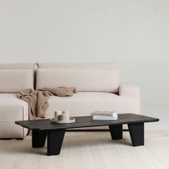 IDIMEX Couchtisch Bihar 140 x 60 cm aus massivem Mangoholz, Schwarz - moderner Wohnzimmertisch, Beistelltisch im Japandi Stil, niedriger Tisch aus Massivholz