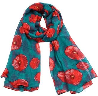 Generic Écharpe Fleurs Coquelicot Femme Longue Foulard Florale Imprimé Hijab Enveloppante, Châle, Cadeau pour Femme, Anniversaire, Hiver, Noël, Nouvel An (Ver