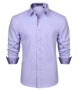 Hisdern Herren Hemd Freizeithemd Langarmhemd Formelle Businesshemden Freizeithemden Langarm Hemd Regular Fit Hemden Shirt Lila 5XL