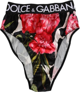Dolce & Gabbana Femme, Sous-v&ecirc;tements, Multicolore, Taille: 38 FR Culotte Taille Haute Noire &agrave; Imprim&eacute; Floral