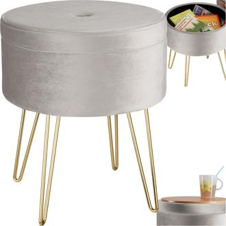 TecTake 3-in-1 Sitzhocker mit Stauraum, Aufbewahrungsbox mit Deckel, Stuhl und Beistelltisch, aus Samt, 300 kg belastbar, Pouf Hocker rund, Polsterhocker, für