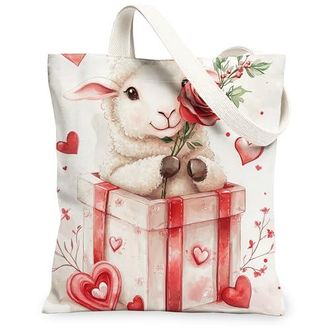 Generic Sac fourre-tout en toile de mouton pour le shopping 33 x 38 cm, cadeau amusant pour la Saint-Valentin, sac d&eacute;picerie r&eacute;utilisable pour femme, peinture