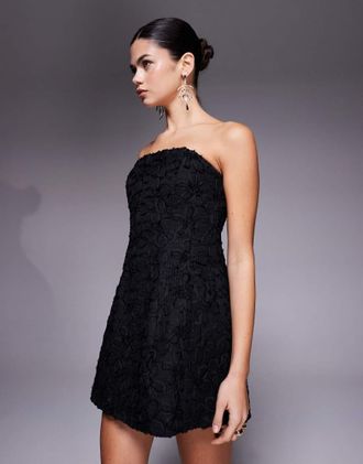 Bardot Karoline - Robe bustier courte en tissu textur&eacute; - Noir