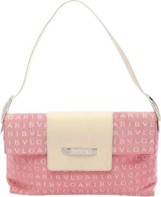 Bulgari Sac bandouli&egrave;re Pre-owned Logomania en toile et cuir - Femme - Pre-owned - Rose - Taille: ONE Size