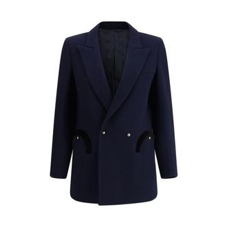 Blaz&eacute; Milano Velvet Trim Double Breasted Blazer - - Jackets - Damen - Blau - S