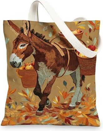 Generic Donkey Sacs fourre-tout en toile réutilisables avec bandoulière pour salle de sport, voyage, plage, pique-nique - 33 x 38 cm