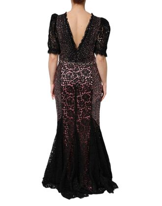 Dolce & Gabbana Womens Embellished Lace Mermaid Gown Black Silk Cotton Viscose