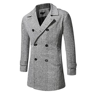 Generic Manteau Homme,Produit Mens Anoraks - Produit Manteau trench double boutonnage pour homme automne hiver en laine &agrave; manches longues couleur unie poche p