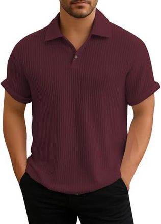 Generic Polo &agrave; manches courtes pour homme, d&eacute;contract&eacute;, ample, couleur unie avec poche de poitrine, col rabattable &agrave; boutons, respirant, doux pour la peau, &eacute;t