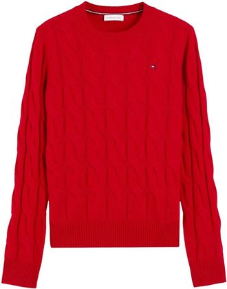 Tommy Hilfiger Soft Wool Cable C-Nk LS SWT - - Knitwear - Damen - Rot - S
