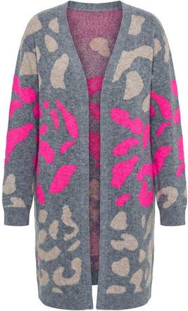 Ulla Popken Strickjacke Long-Strickjacke Leo-Musterstreifen Langarm
