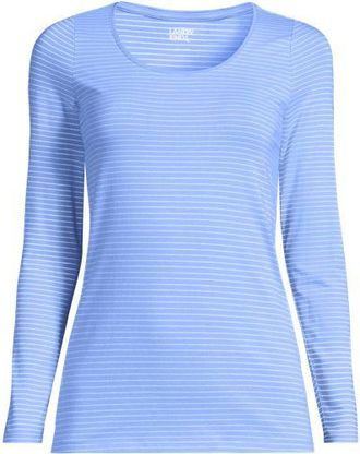 Lands End Baumwolle/Modal-Shirt mit Ballett-Ausschnitt, Damen, Größe:44-46 regular, Blau, Baumwolle Modal, by Lands End