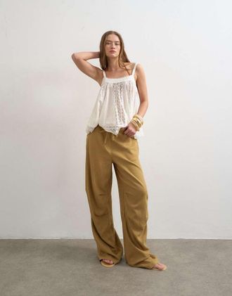 Topshop Cargohose aus Leinen in Hellbraun-Brown