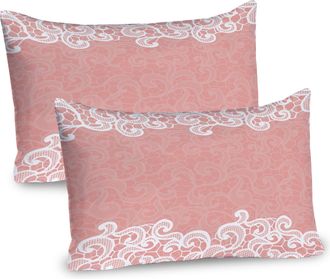 Abakuhaus Pfirsich Kissenbezug Packung mit 2, Spitzen-Design auf weichen farbigen Hintergrund Ornamental Pattern Wedding inspirierte Bild, Dekorativer Gedruckte