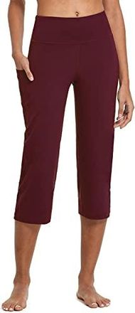 Baleaf Pantalon de yoga 3/4 décontracté pour femme - Pantalon de jogging - Coupe droite - Taille haute - Avec poches - Contrôle du ventre - Pour fitness, ent