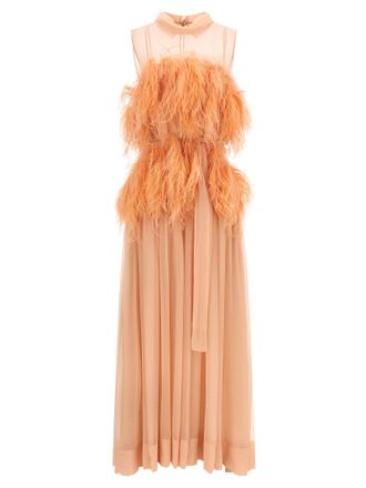 Alberta Ferretti Feathered Silk Dress - Pink