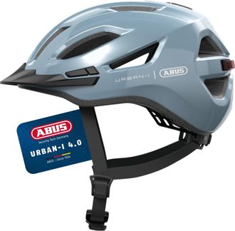 ABUS Stadthelm Urban-I 4.0 - Fahrradhelm mit aufladbarem R&uuml;cklicht, 2 Leuchtmodi, Schirm, Zopf-&Ouml;ffnung und magnetischem Verschluss - f&uuml;r Jugendliche, Fraue