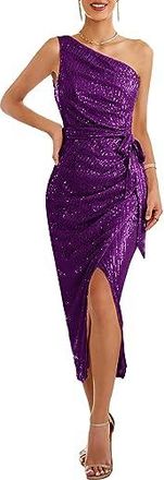 Grace Karin Robe de cocktail à paillettes pour femme - Sans manches - Robe de soirée pour mariage, Violet, XL