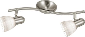 Eglo Deckenlampe Dakar 1, 2 flammige Deckenleuchte, Deckenspot aus Stahl, Farbe: Nickel matt, Glas: Milchglas mit Wischtechnik, weiß, Fassung: E14