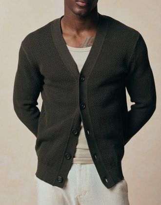 Mango Gilet manches longues en maille gaufr&eacute;e de coton m&eacute;lang&eacute; - Marron-Brown