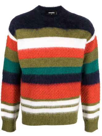 Dsquared2 pull ray&eacute; &agrave; col rond - Bleu