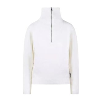 Courr&egrave;ges Femme, Pulls, Blanc, Taille: 40 FR Pull Col Roul&eacute; Logo en Laine Blanche