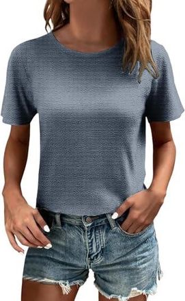 Generic Chemisier uni à manches courtes pour femme - T-shirt à manches courtes / solide - T-shirt dété décontracté - Vêtements pour la vie quotidienne - Cadea