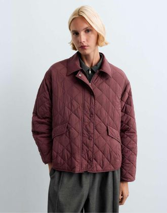 Oysho Fellex Aerogel Midi Boxy Steppjacke in Burgunderrot