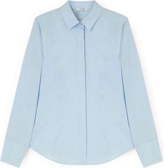 Motivi Femme, Blouses et Chemises, Bleu, Taille: 40 FR Chemise en popeline de coton m&eacute;lang&eacute;