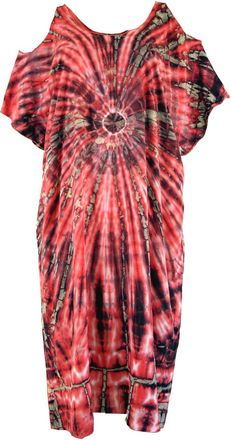 Guru Shop Boho Kaftan, Langes Open Shoulder Batikkleid, Strandkleid, Maxikleid - Fucsia, Damen, Synthetisch