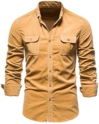 Generic Chemise en velours c&ocirc;tel&eacute; &agrave; manches longues pour homme, chemise boutonn&eacute;e en velours c&ocirc;tel&eacute;, tendance, coupe ajust&eacute;e, chemise minimaliste de couleur u