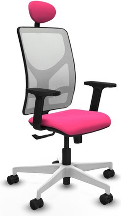 Piqueras y Crespo Computerstuhl mit 2D-Armlehnen, h&ouml;henverstellbarer Lendenwirbelst&uuml;tze und festem Kopfteil, ausgestattet mit 3 Positionen und Schneidschaum, Wei&szlig;/Rosa