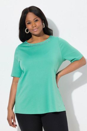 Ulla Popken T-Shirt Pima Cotton Shirt A-Linie Ziersteine Halbarm