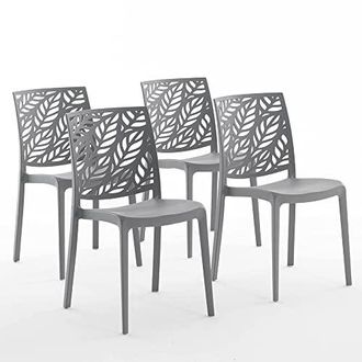 Siediti Fuori e Dentro RATTATAN Dafne - Chaises en résine renforcée de Fibre de Verre, empilables, Usage intérieur et extérieur (4, Gris foncé)