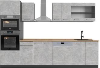 Vicco Küchenzeile R-Line, Beton/Anthrazit, 300 cm mit Hochschrank, ohne Arbeitsplatte