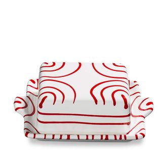 Gmundner Keramik Butterdose Gr&ouml;sse: l= 16.5 cm x b= 12 cm x h= 5.7 cm Rotgeflammt Geschirr, handgemacht in &Ouml;sterreich