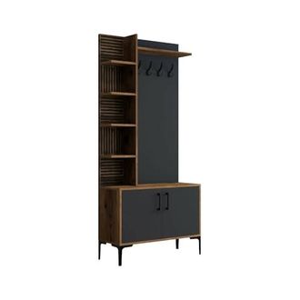 Dmora Eingangsm&ouml;bel Calista, Moderner Eingang, Wandgarderobe, Multifunktions-Aufbewahrungskonsole, 90x35h200 cm, Walnuss und Anthrazit