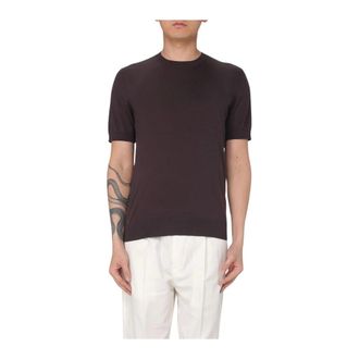 Paolo Pecora Homme, Tops, Brun, Taille: M Short Sleeve Knit Crew Neck Tee
