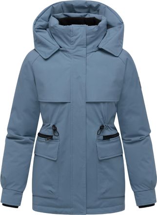 Marikoo Damen warme Winterjacke Pufferjacke mit abnehmbarer Kapuze, magnetischen Knöpfen und Taillenzugband Shigaraa XVI Dusty Blue Gr. M