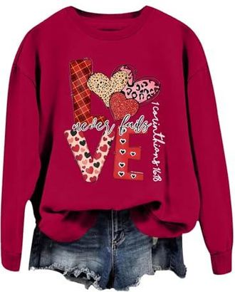 Generic Pull sans capuche imprim&eacute; coeur pour la Saint-Valentin 2026, Rouge, XL