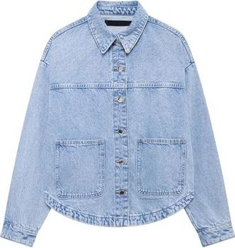 Generic Veste en jean surdimensionn&eacute;e &agrave; manches longues boutonn&eacute;e pour femme, bleu, XS