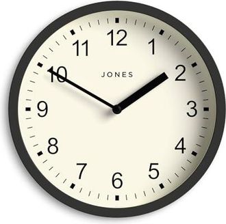 Jones Clocks Spin Horloge Murale | Petite Horloge Ronde Moderne | 20cm | Gris fonc&eacute; | Chiffres faciles &agrave; Lire | Id&eacute;al pour la Cuisine, Le Bureau, la Chambre dEnfan