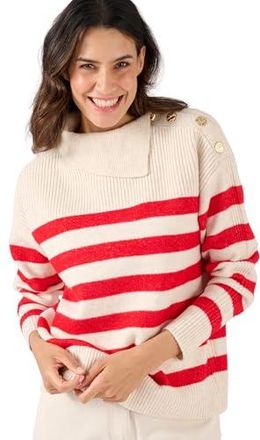 Damart Pull marini&egrave;re &eacute;paule boutonn&eacute;e Femme Rouge Ray&eacute; Taille 50/52