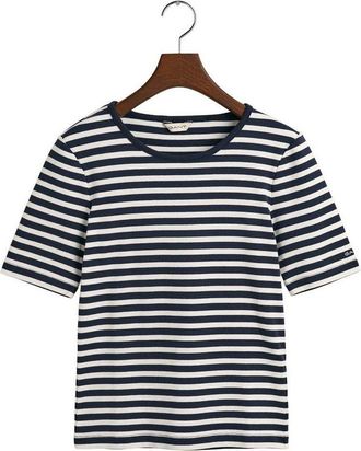 GANT T-Shirt SLIM STRIPED 1X1 RIBBED KA T-SHIRT mit dezentem Logoschriftzug am Ärmelabschluss