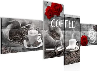 Runa Art Bild Modern Kaffee Küche - Made in Germany - Wandbilder Kaffeetasse Grau Rot 4 Teilig 027142c